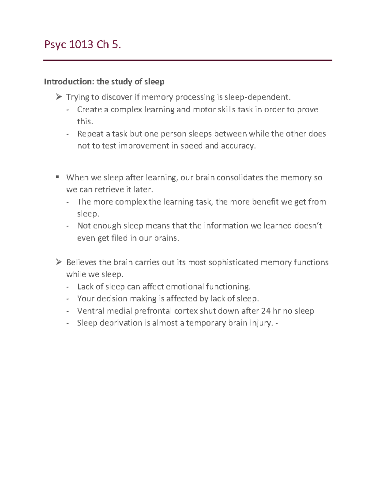 Psyc 1013 Ch 5 - Notes for the fifth chapter in psychology 1013 - Psyc ...