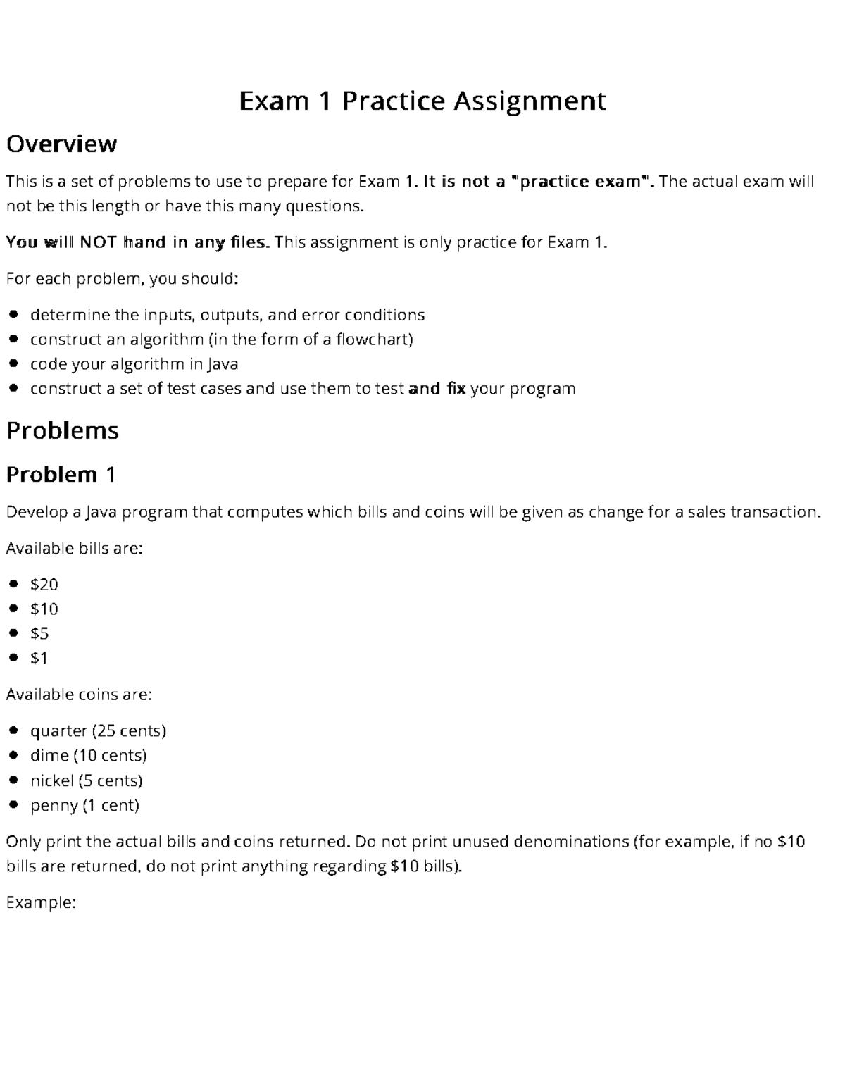 Midterm 1 Practice Exam - Exam 1 Practice AssignmentExam 1 Practice Assignment OverviewOverview ...