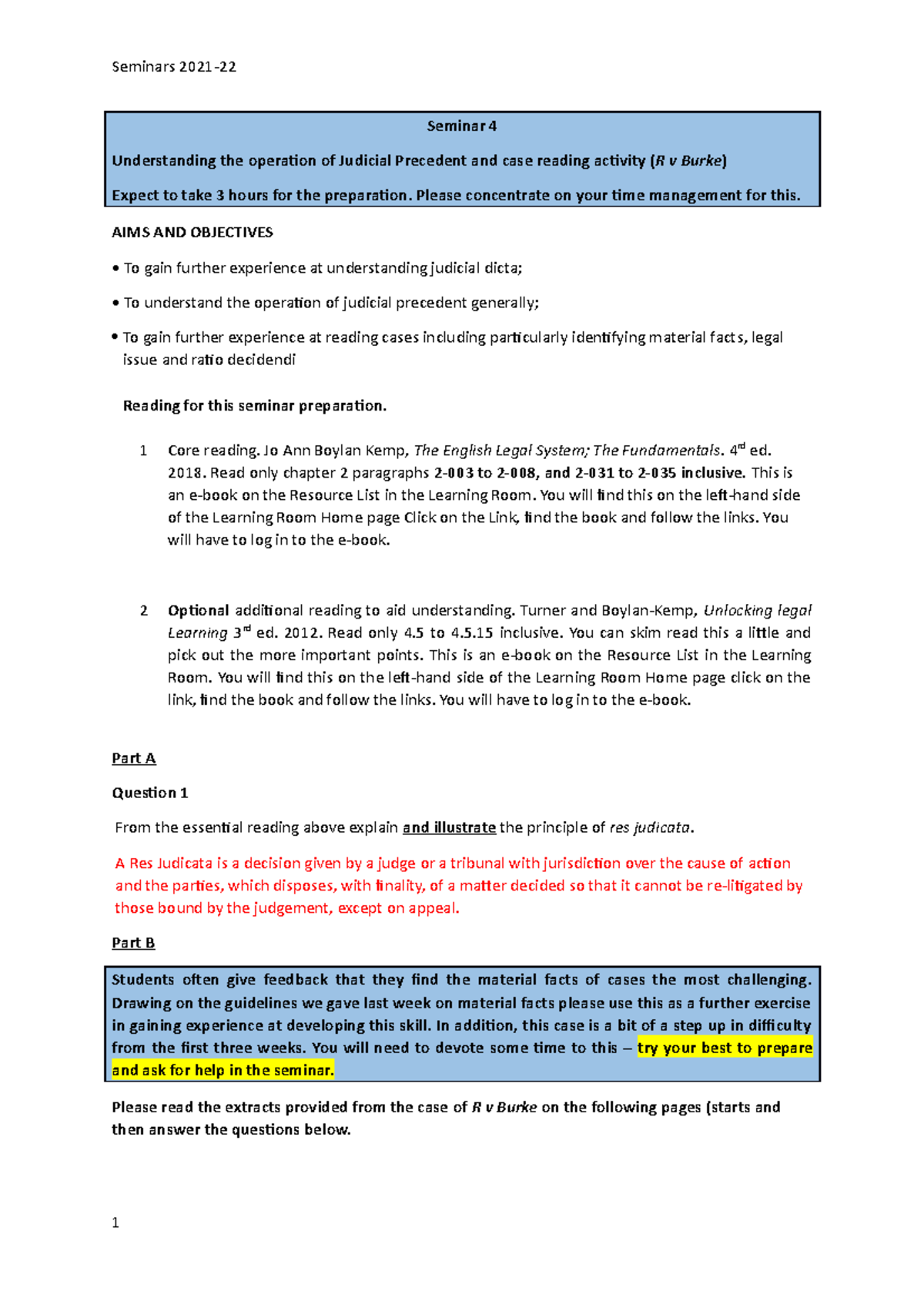 Seminar 4 R v Burke - Seminar 4 Understanding the operation of Judicial ...