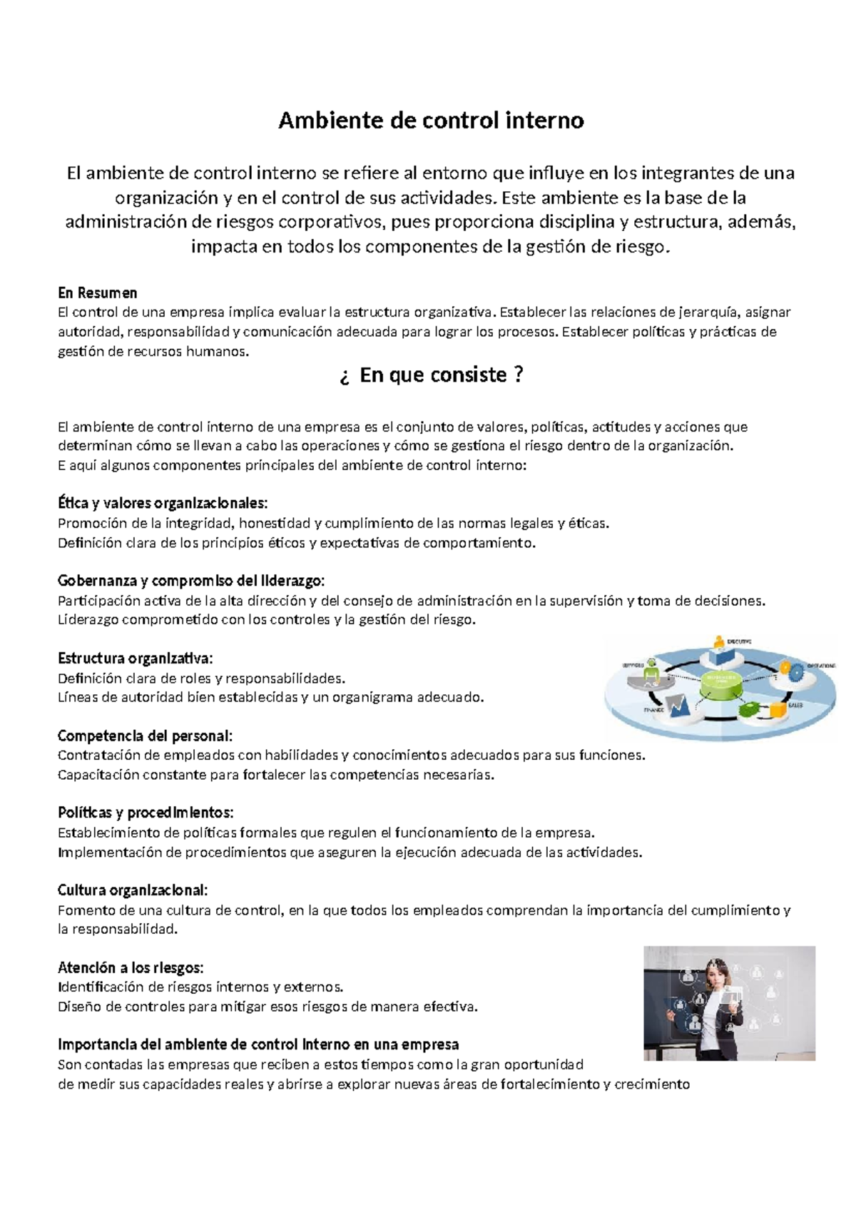 Ambiente de control interno - Este ambiente es la base de la ...