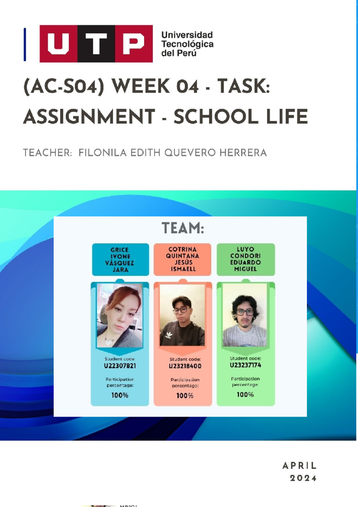 Task week 4 - Ingles III - Ana was outgoing, intelligent and competitive. In the mornings she ...