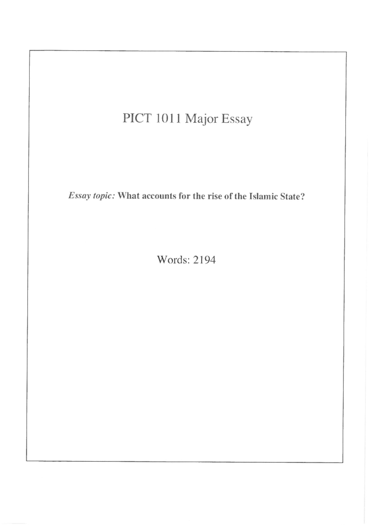 Major Essay Model Essay 1 - PICT1011 - Studocu