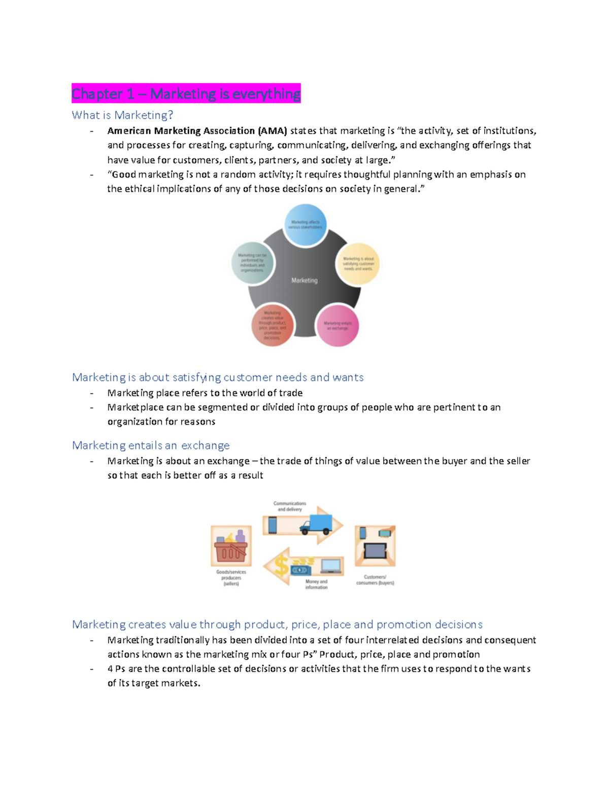 Marketing reading notes ch. 1-3 - Chapter 1 – Marketing is everything ...