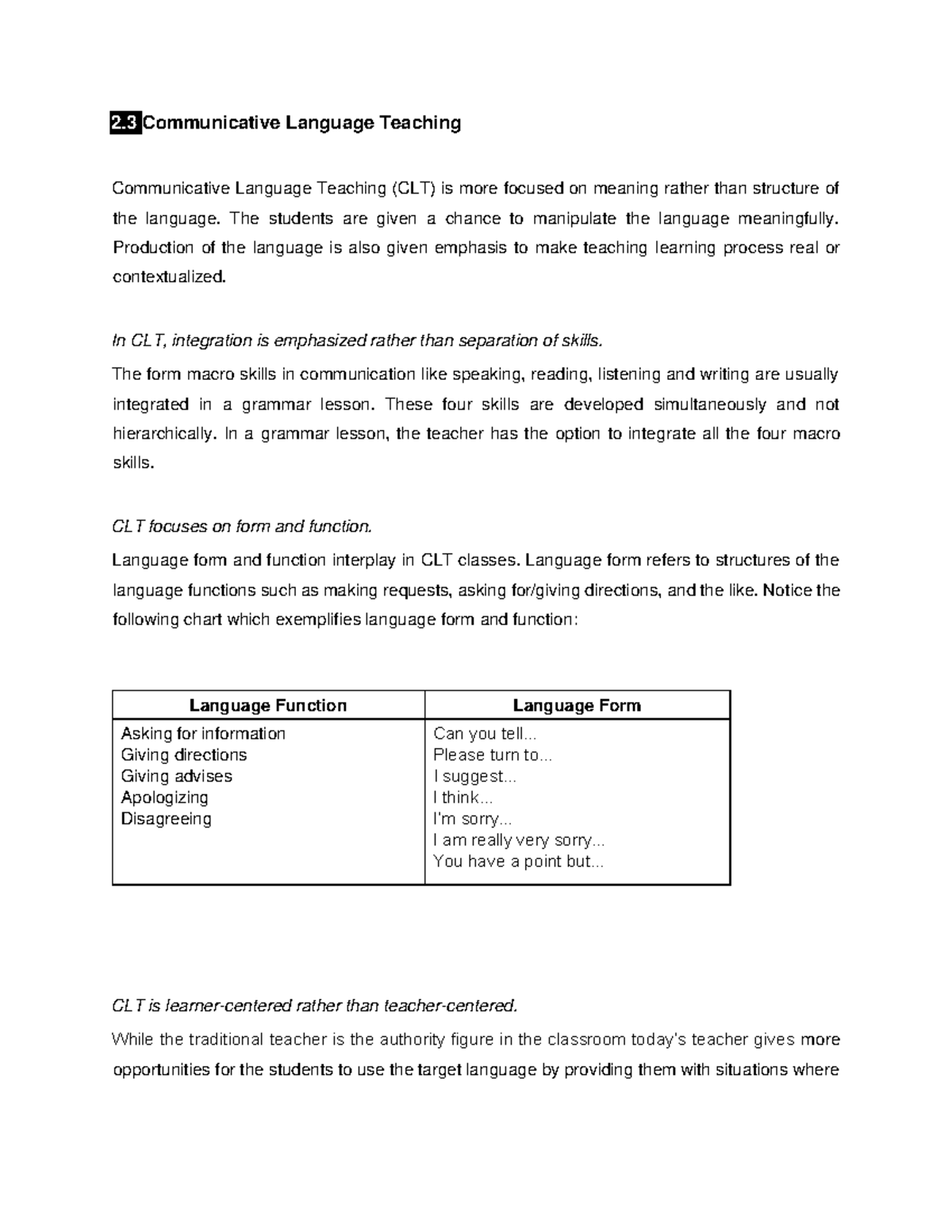2.3 Communicative Language Teaching - 2 Communicative Language Teaching ...