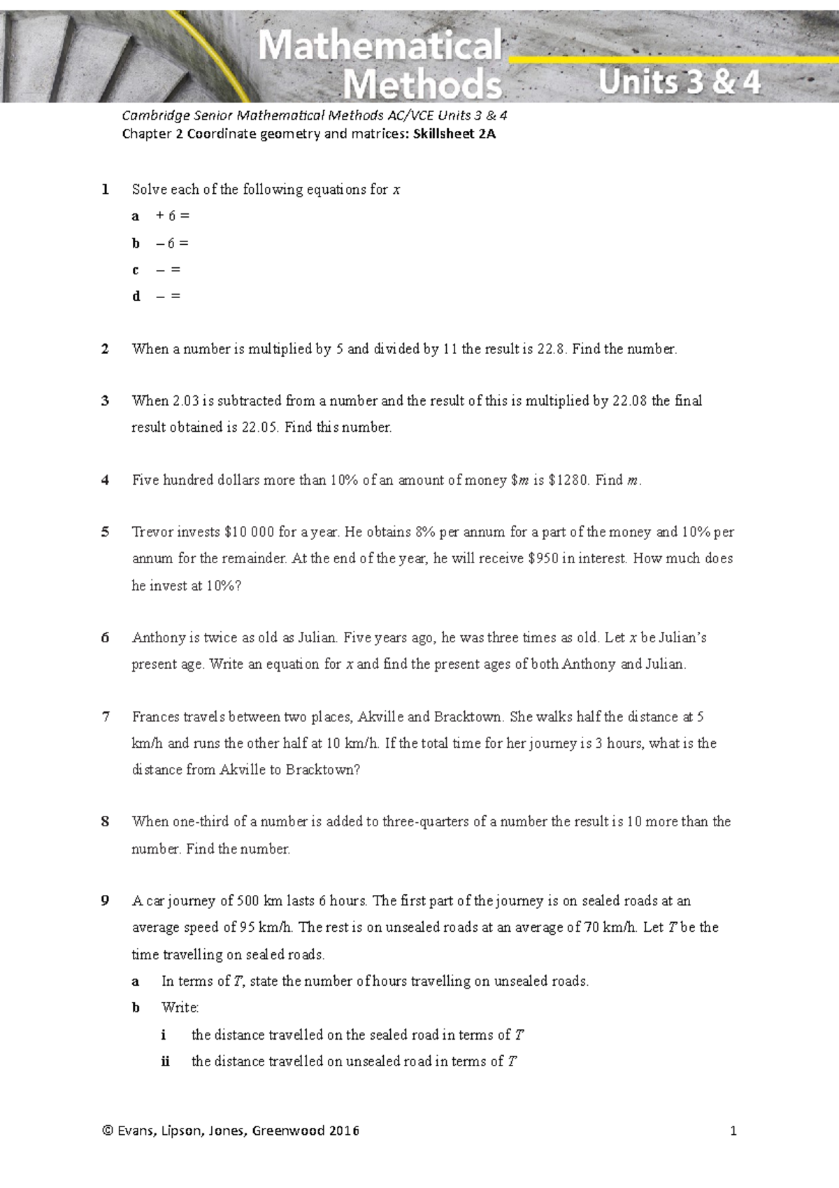 Skillsheet 02A - sss - Cambridge Senior Mathematical Methods AC/VCE Units 3 & 4 Chapter 2 - Studocu