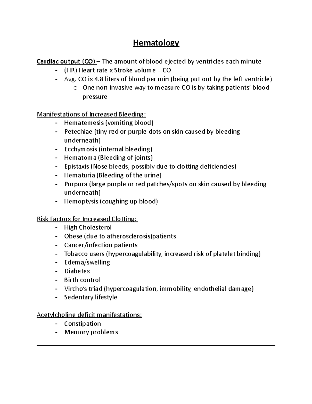 NR 283 Exam 2 Notes - Hematology Cardiac output (CO) – The amount of ...
