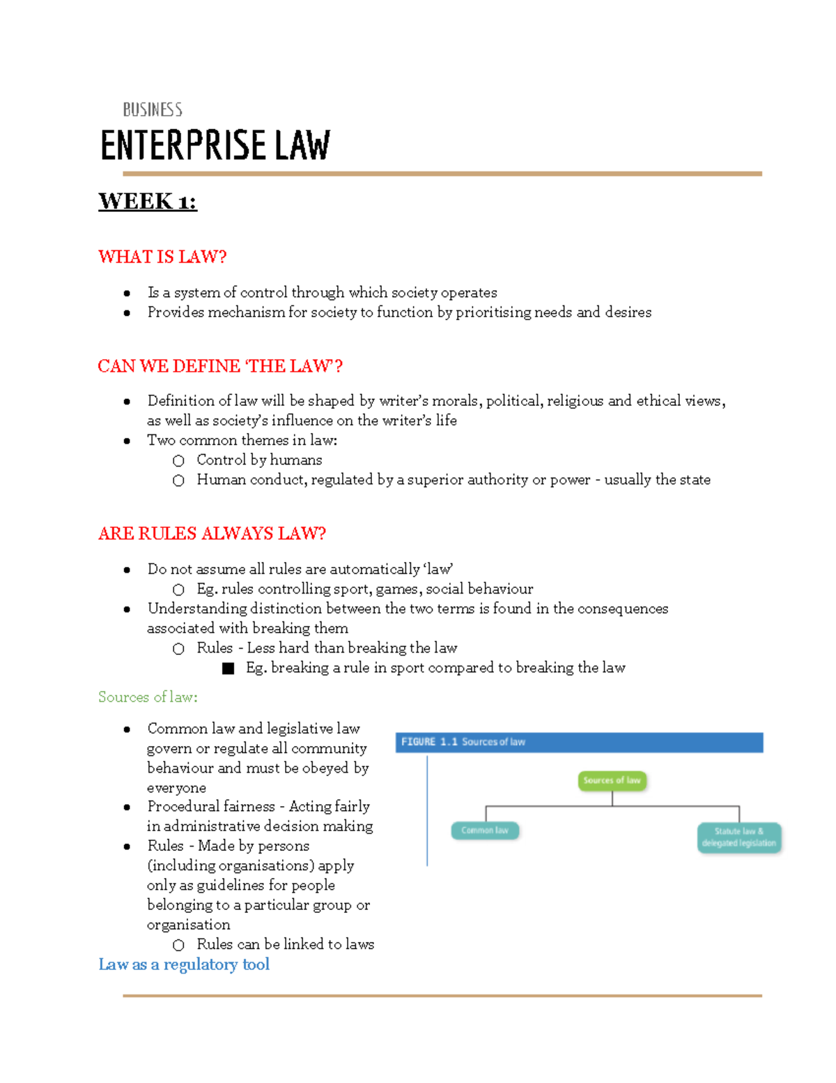 Enterprise Law Notes - BUSINESS ENTERPRISE LAW WEEK 1: WHAT IS LAW? Is ...
