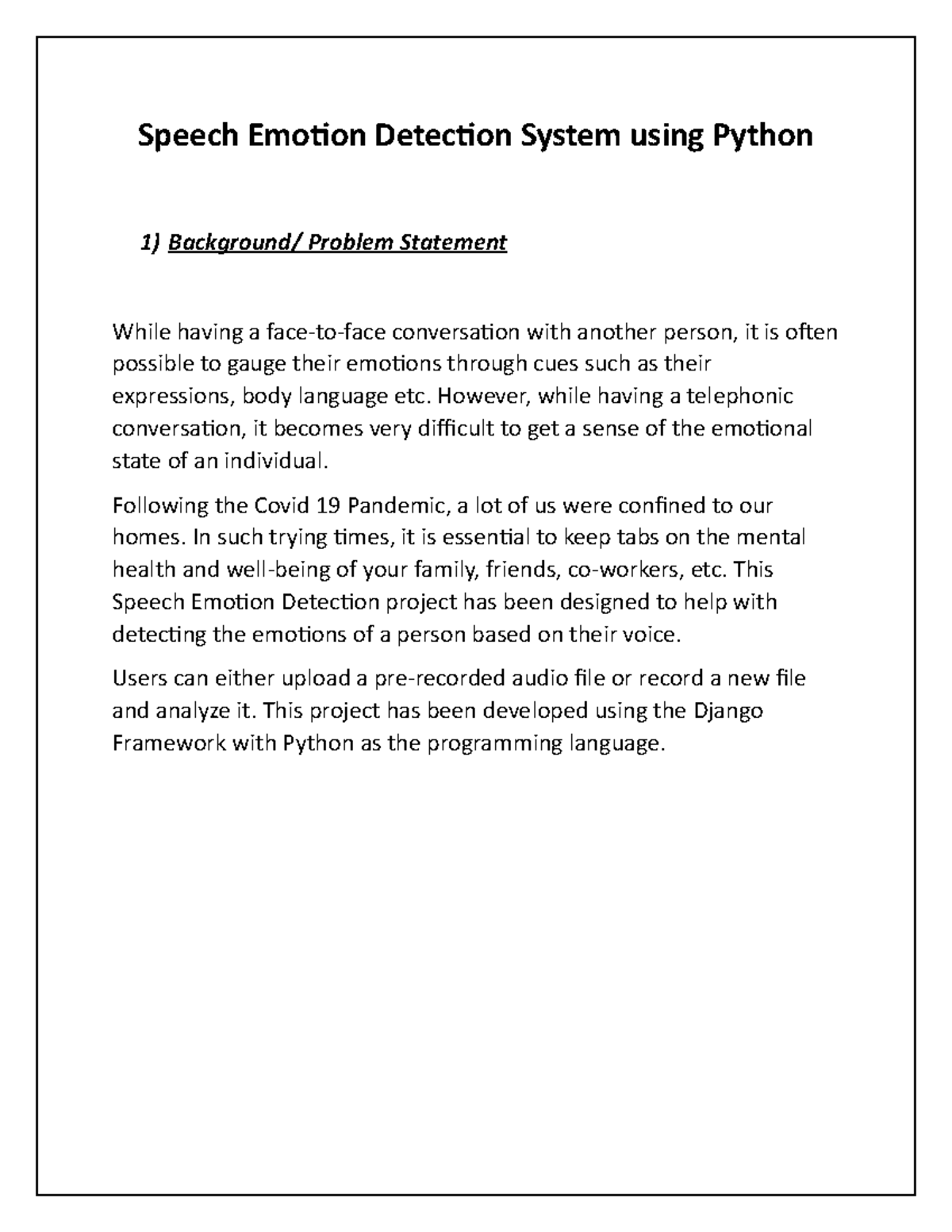PY075 - A python appraich - Speech Emotion Detection System using Python Background/ Problem ...