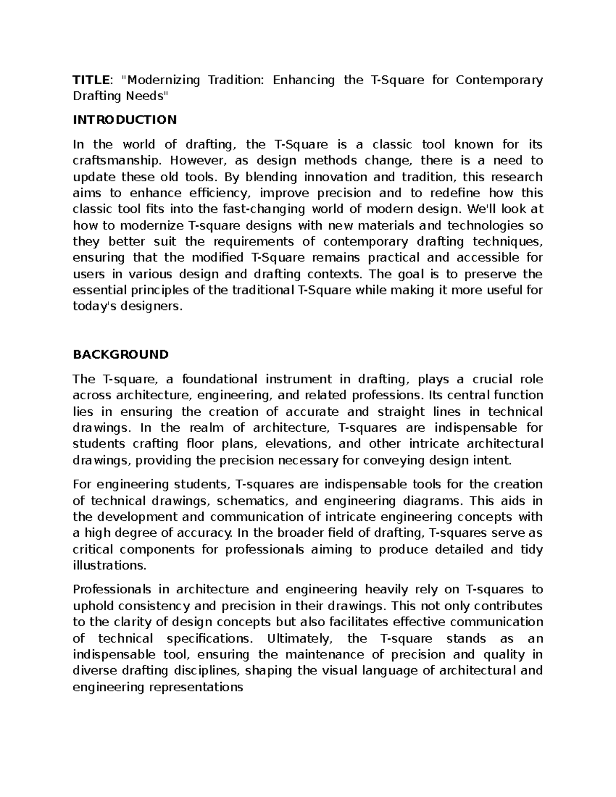 Research- Draft - TITLE: "Modernizing Tradition: Enhancing the T-Square ...