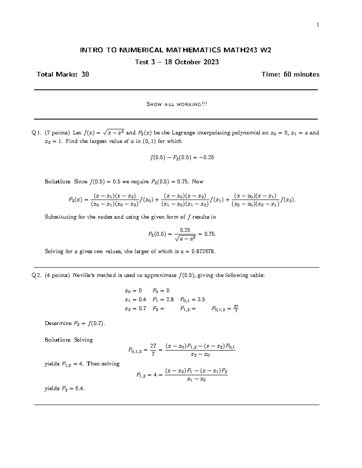 Math243W-2023-Test-3 - 1 INTRO TO NUMERICAL MATHEMATICS MATH243 W Test ...
