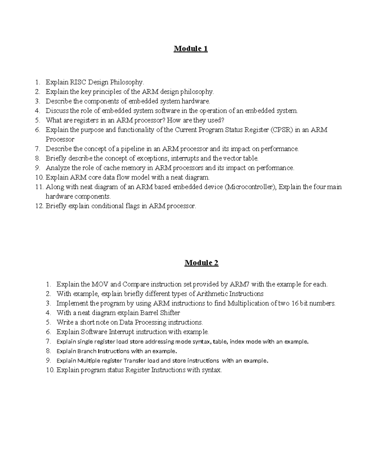 Mc QB - ... - Module 1 1. Explain RISC Design Philosophy. 2. Explain the key principles of the ...