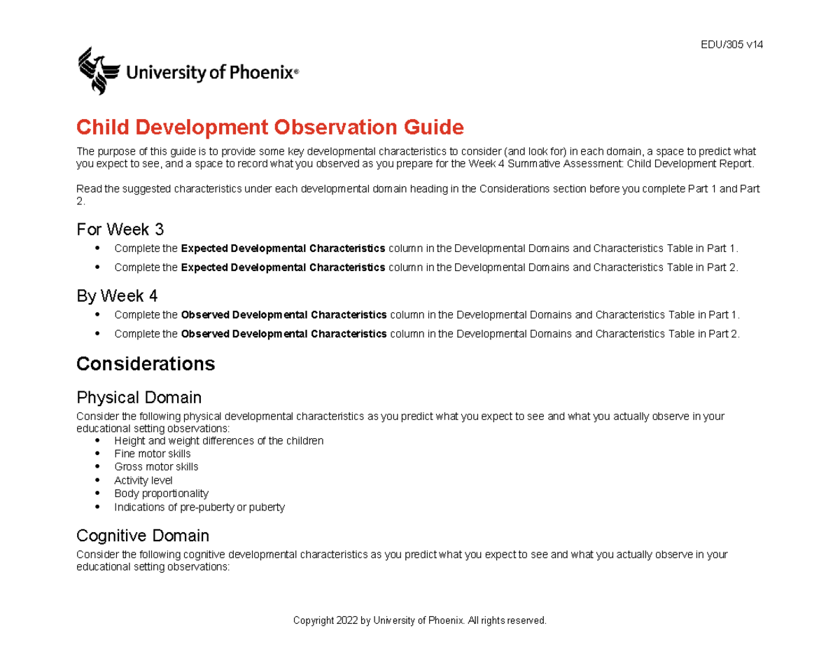 Edu305 v14 child development observation guide - EDU/305 v Child ...