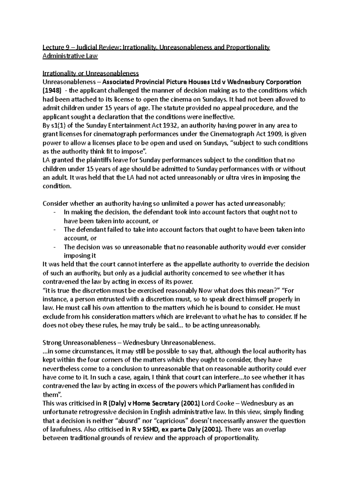 Lecture 9 – Judicial Review- Irrationality, Unreasonableness and ...