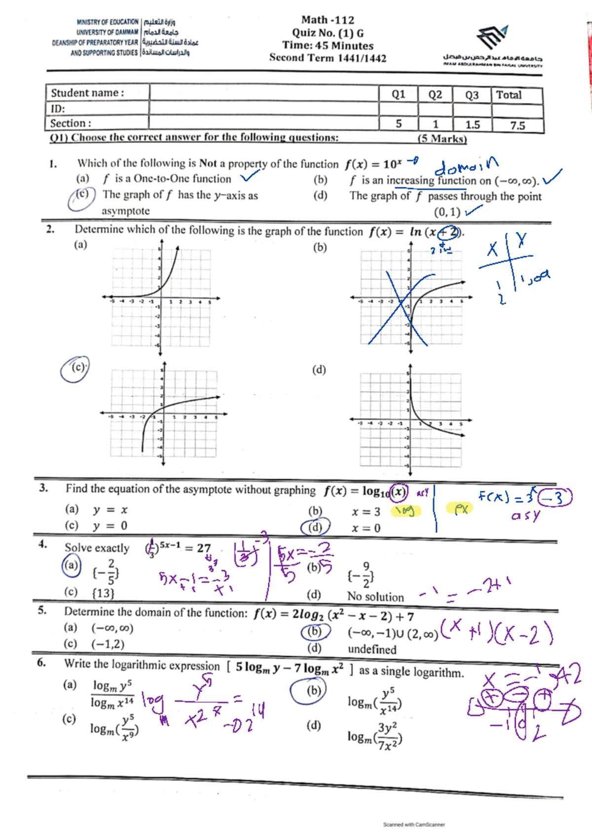 Answers of Quiz 1 ( math) with solutions - Math 1 - Studocu
