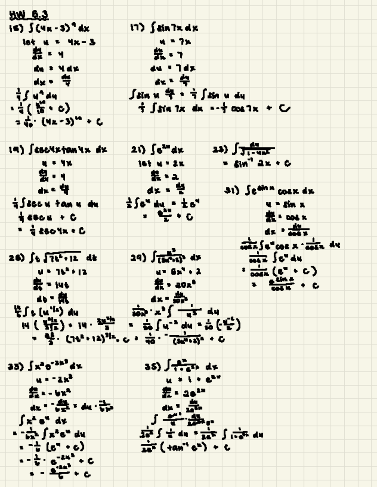 Calculus Practice Problems #8 - Hh 15) S(4x - 3)"dx 1) /sin)xdx le + u ...