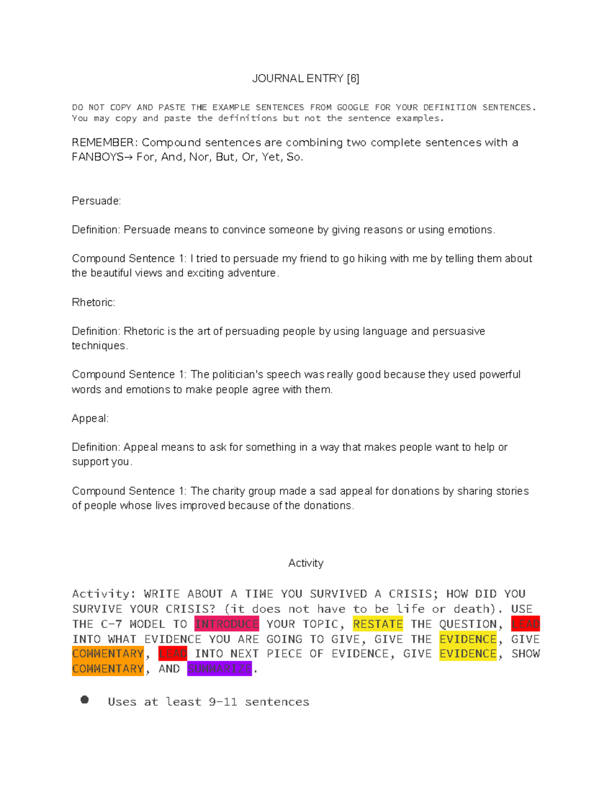 Copy of Journal Entry 7 - a thing - JOURNAL ENTRY [6] DO NOT COPY AND ...