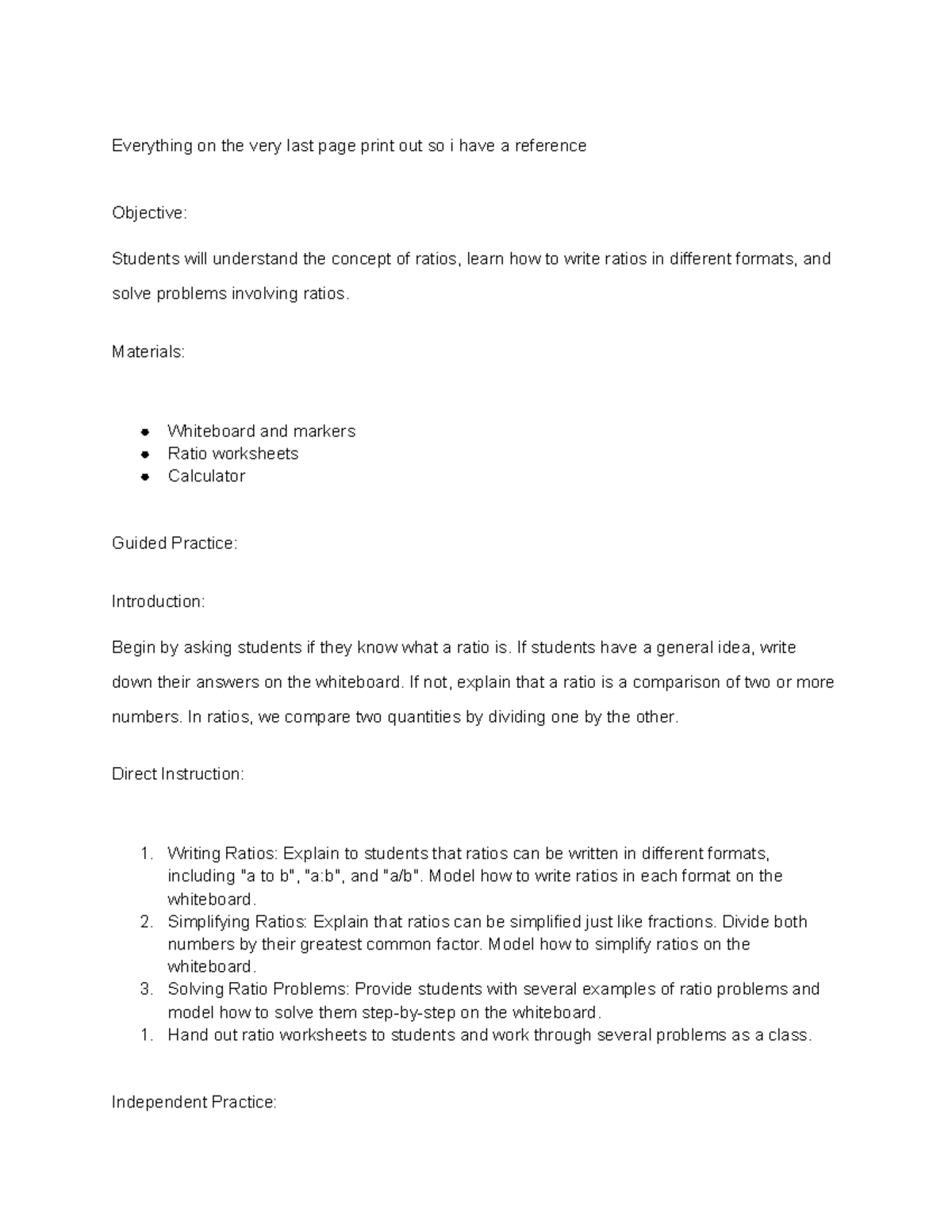 Math project - this is a - Everything on the very last page print out ...