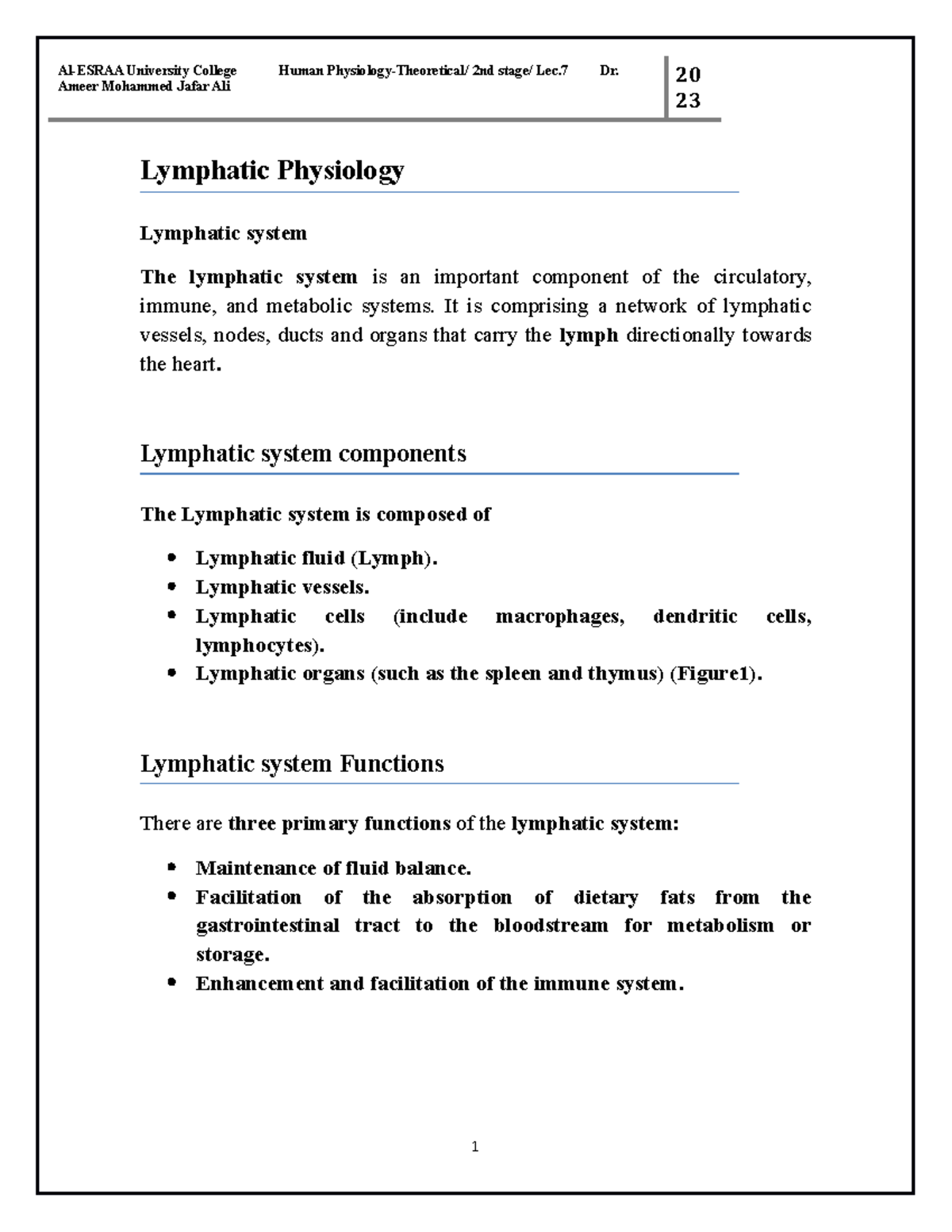 Lymphatic system - Histology lab - Ameer Mohammed Jafar Ali 20 23 ...