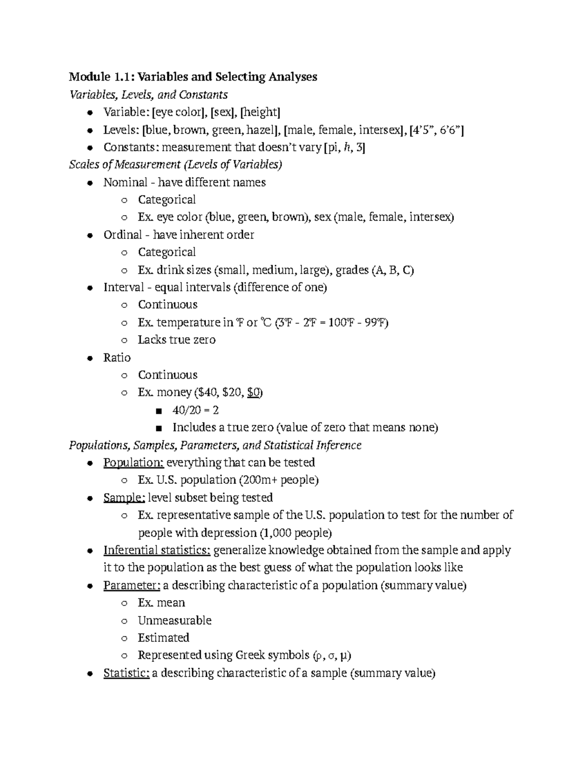 Univariate I Notes - Professor David Corey 8/12/2023 - 12/16/2023 ...