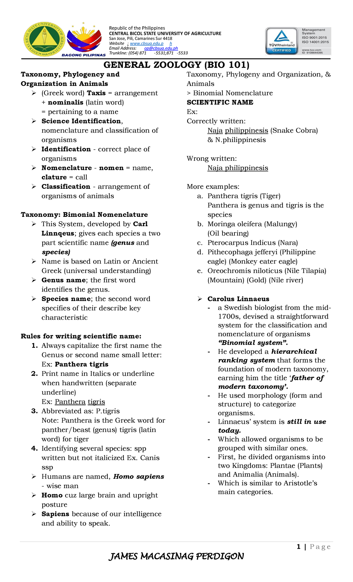 BIO 101 - Introduction to Zoology (Part 2) - GENERAL ZOOLOGY (BIO 101 ...