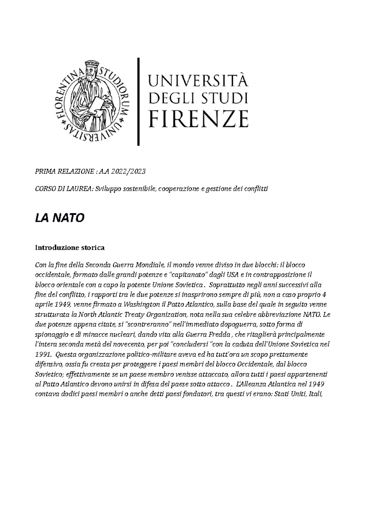 LA NATO - Paper sulla Nato, partendo dall'introduzione storica ...