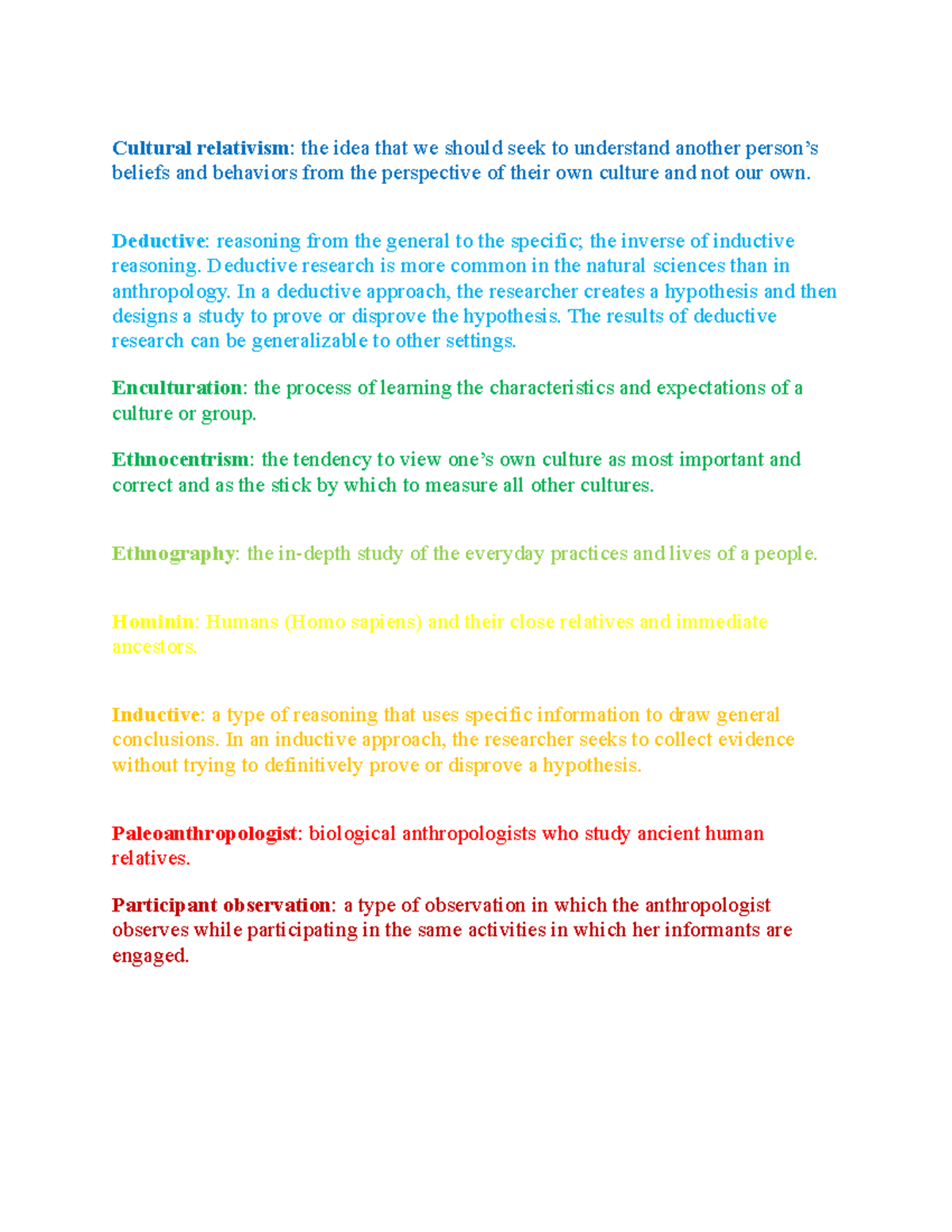 Intro to cultural anthro - Cultural relativism: the idea that we should ...