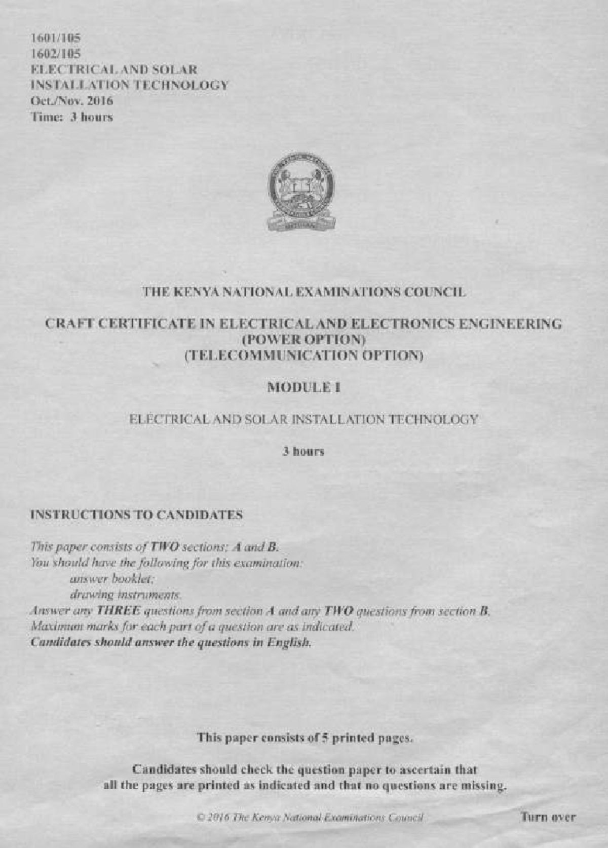 2016 nov-solar - Electrical engineer - Electrical and Electronics Engineering - Studocu