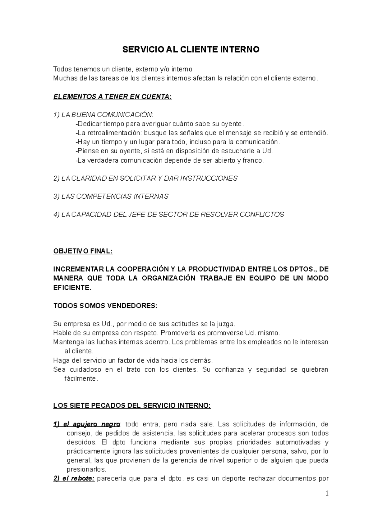 Servicio al Cliente Interno- Endomarketing - SERVICIO AL CLIENTE ...