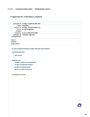 Examen semana 6 Programacion orientada a objetos - Studocu