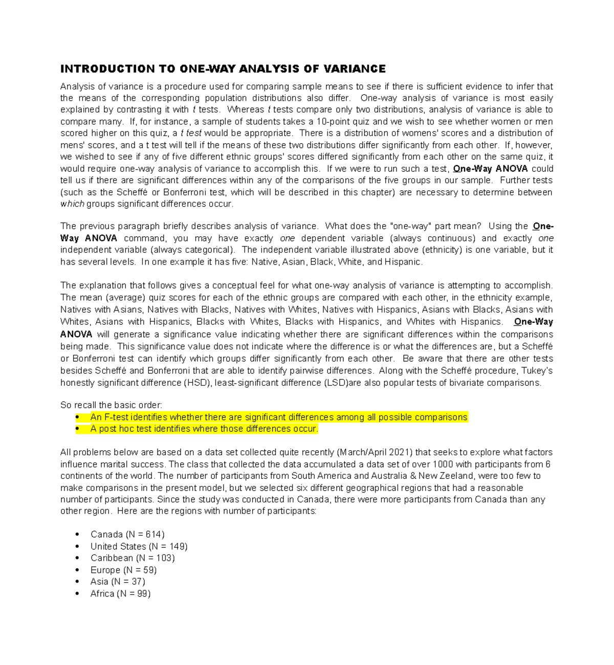 Ua Stat Assignment 26 Introduction To One Way Analysis Of Variance Analysis Of Variance Is A