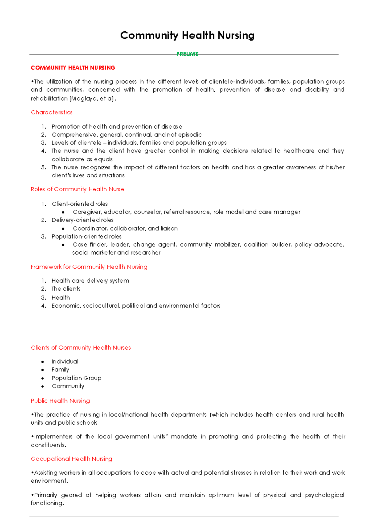 Community-health-nursing compress - Community Health Nursing PRELIMS ...