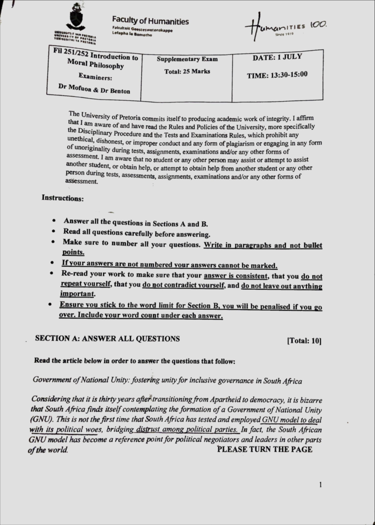 FIL 252 Supp 2024 - Faculty of Humanities UNIVERSITE(T Fakulteit ...