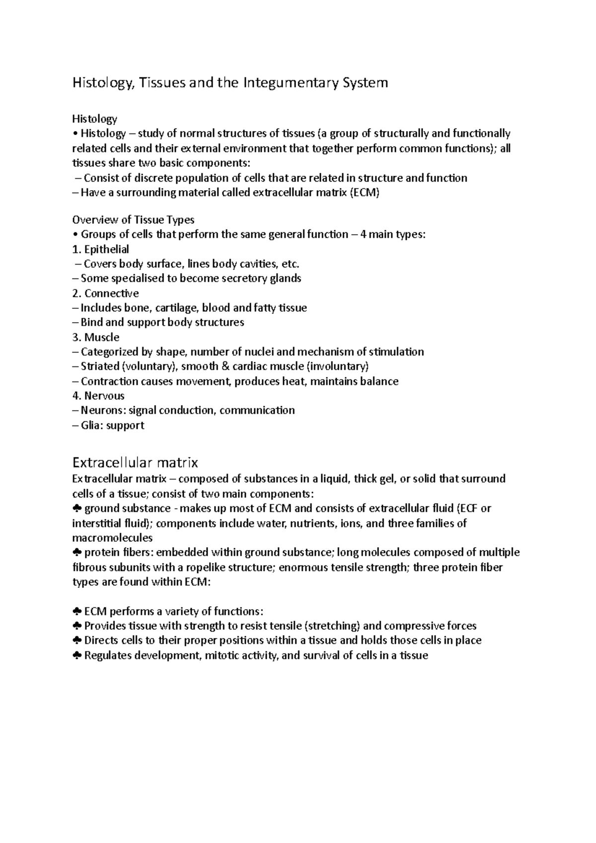 Human Anatomy and Physiology 1 - Week 2 lecture notes - Histology ...