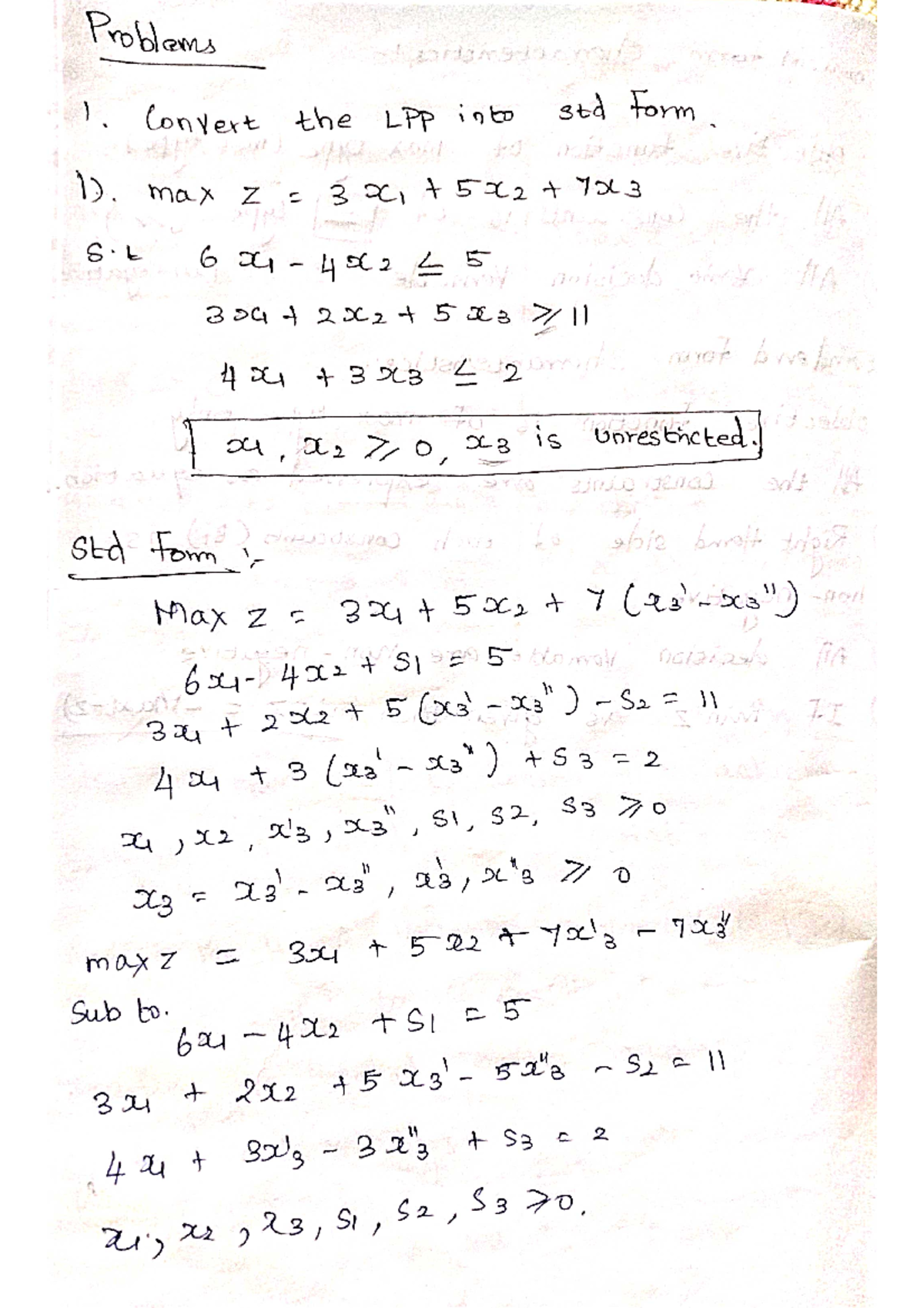 Maths - Simplex method - Problems 1. Convert the LPP into std Form . 1 ...