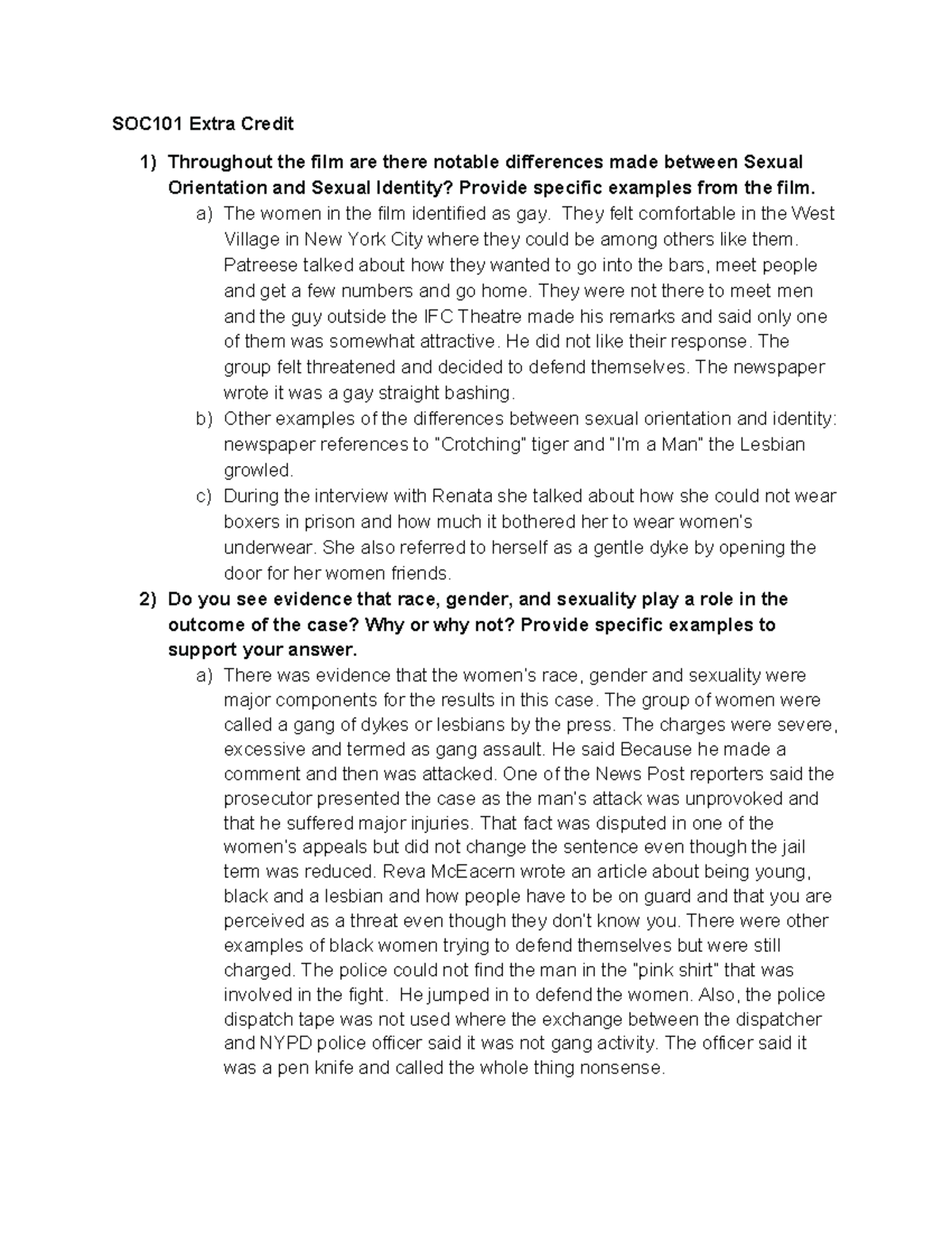 Sociology Extra Credit 2 Movie Out in the Night - SOC101 Extra Credit 1 ...