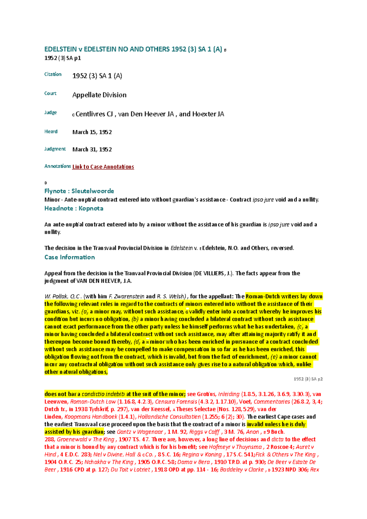 Edelstein v Edelstein NO AND Others 1952 - EDELSTEIN v EDELSTEIN NO AND ...
