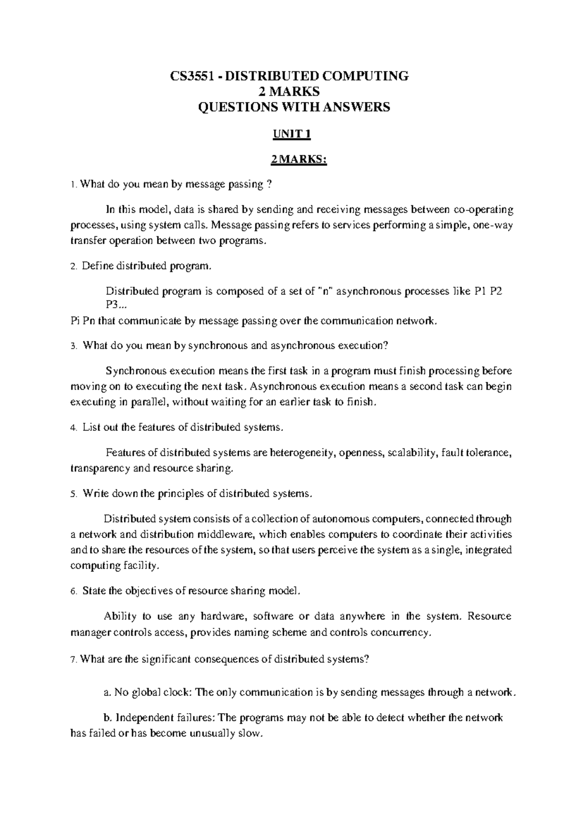 Cs3551 Distributed Computing 2 Marks And 16 Marks Cs3551 Distributed Computing 2 Marks