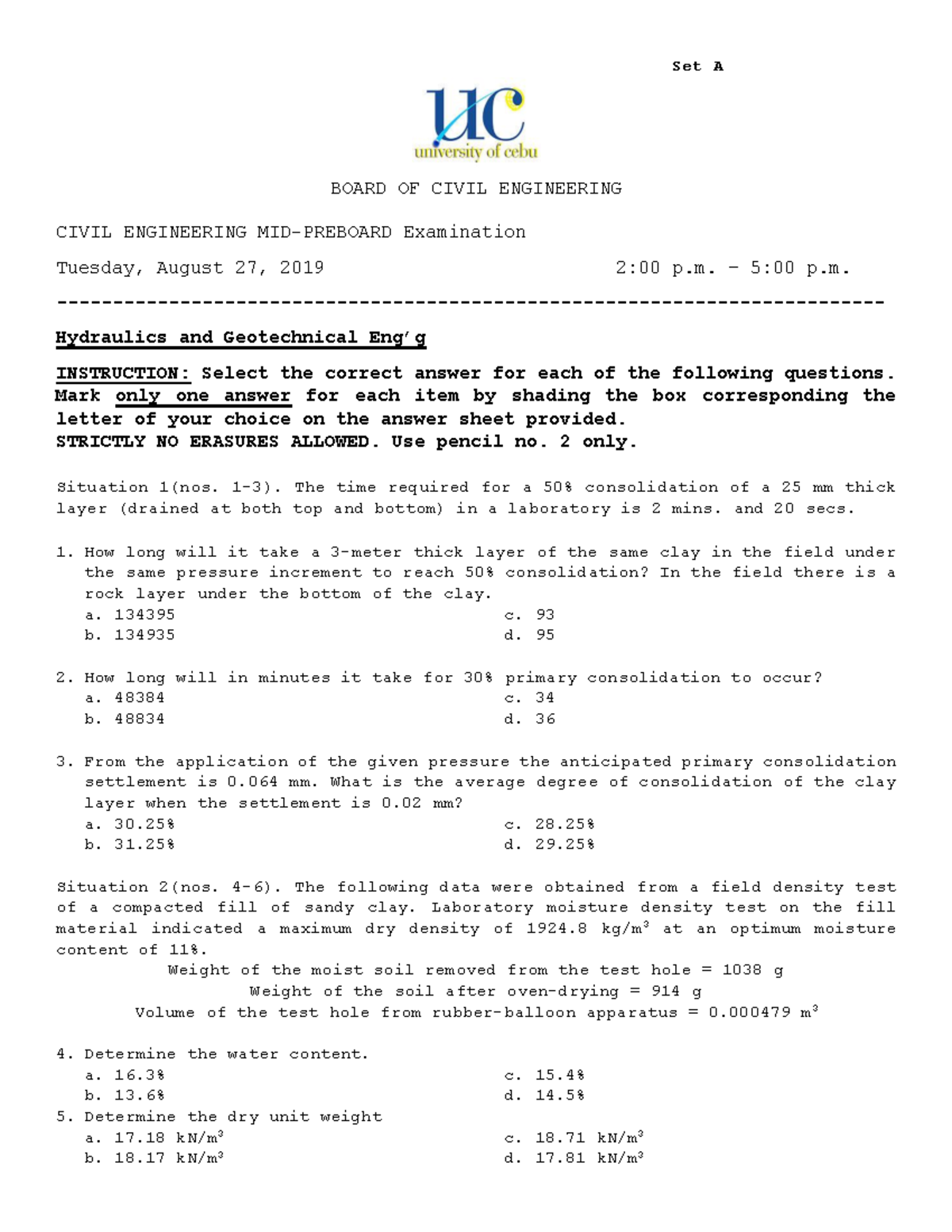 Pdfcoffee - Midterm exam - Set A BOARD OF CIVIL ENGINEERING CIVIL ... Pdfcoffee - Midterm exam - Set A BOARD OF CIVIL ENGINEERING CIVIL ...
