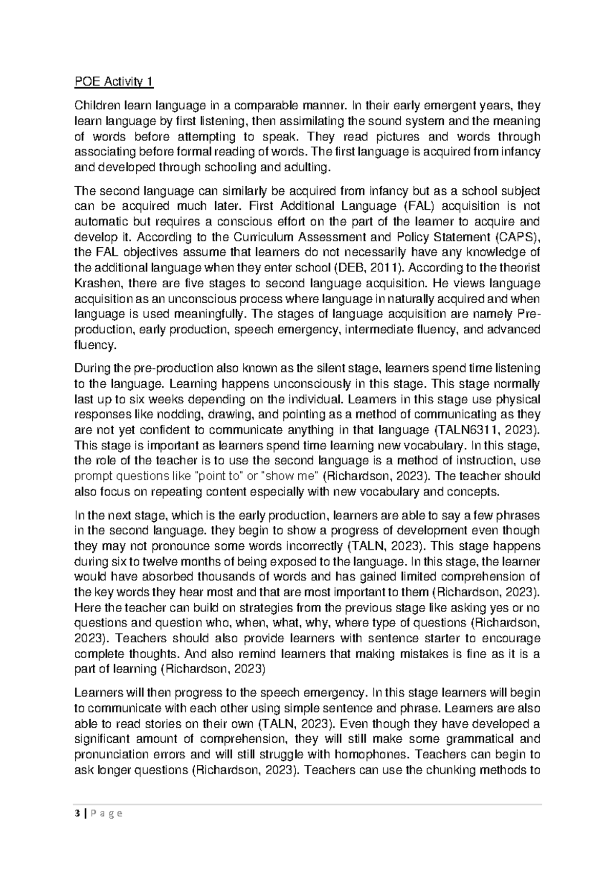 TALN6311 Summary - Notes on PoE - POE Activity 1 Children learn ...