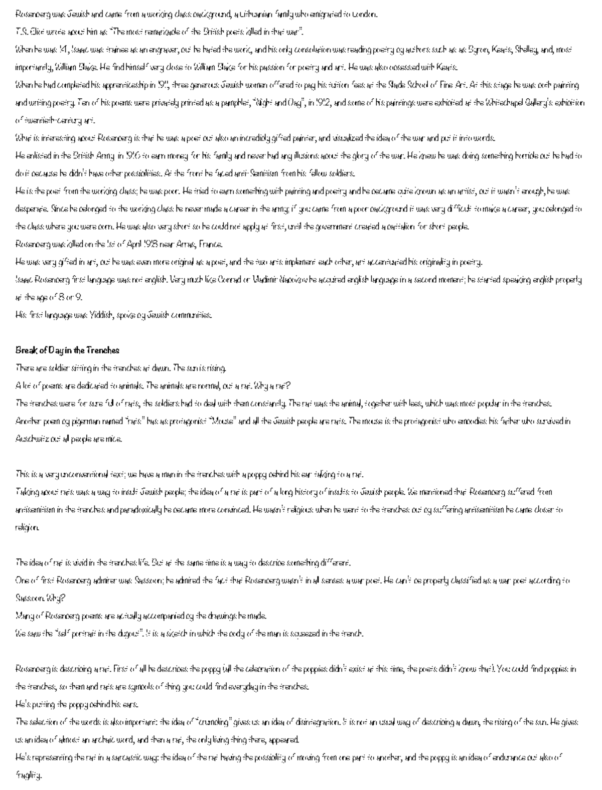 Break of day in the trenches - Rosenberg was Jewish and came from a ...