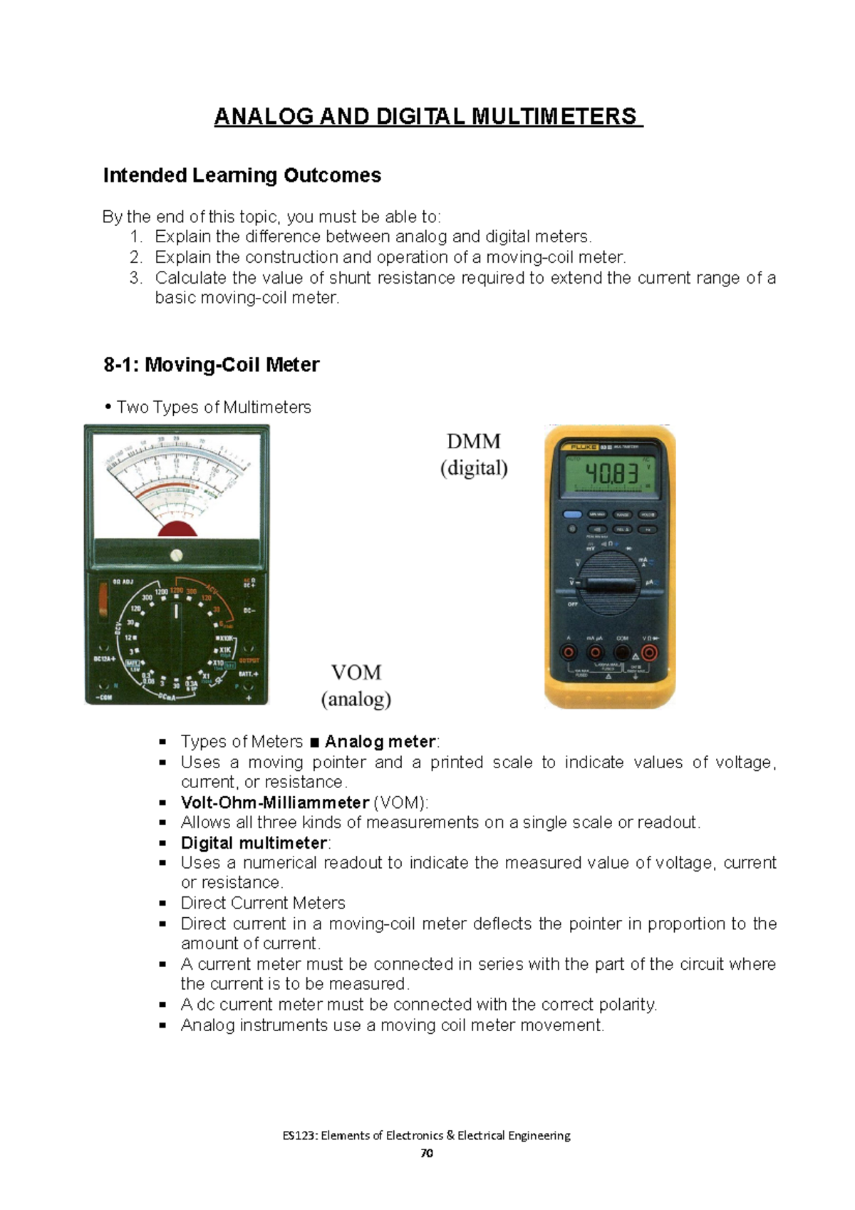 Analog and Digital Multimeters: Electrical Engineering - ANALOG AND DIGITAL MULTIMETERS Intended ...