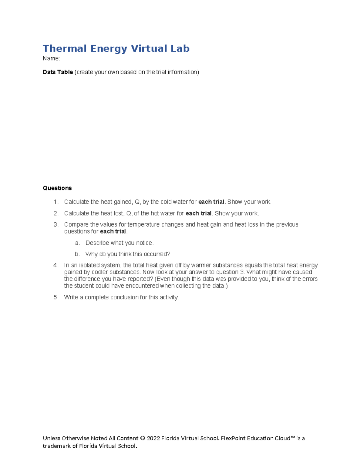 Worksheet 06 04b - fhhg - Thermal Energy Virtual Lab Name: Data Table ...