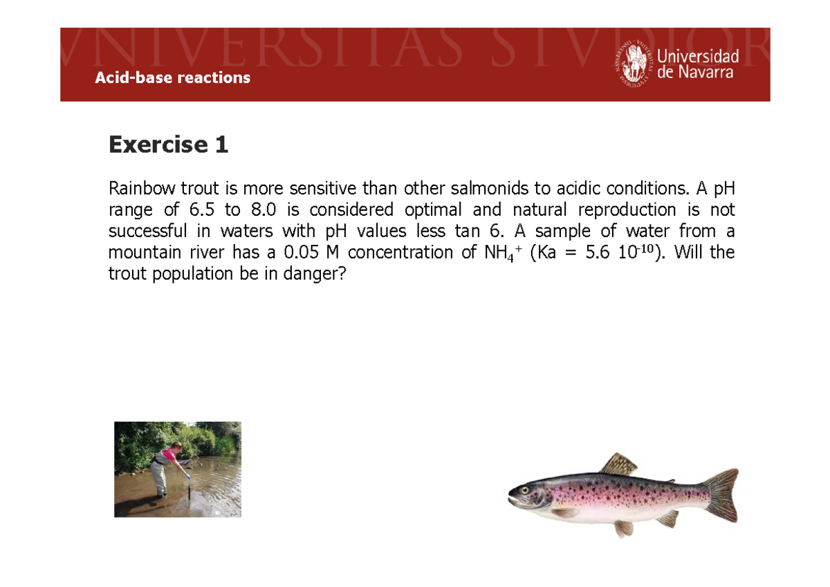 Aquatic Chemistry-Exercises 2023 24 - Exercise 1 Rainbow trout is more ...