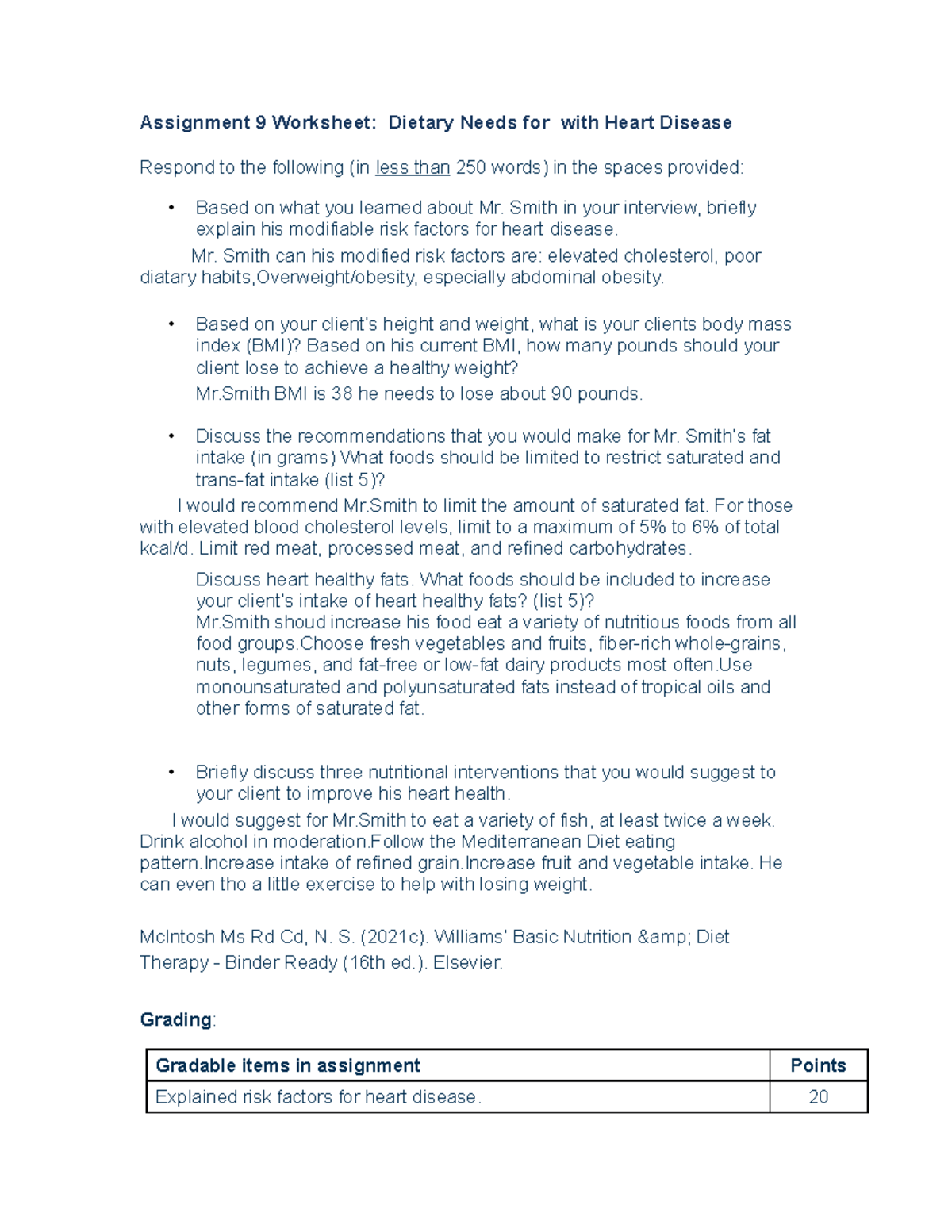 SCI115 H Wk9 Assignment Worksheet - Assignment 9 Worksheet: Dietary ...