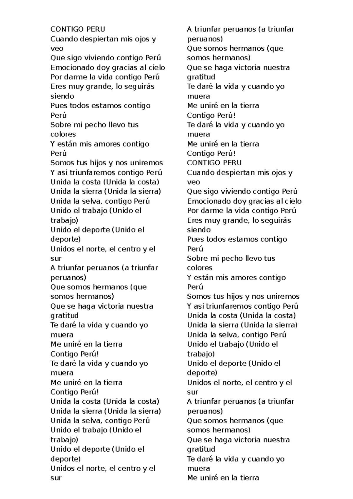 Contigo PERU - letra cancion - CONTIGO PERU Cuando despiertan mis ojos ...