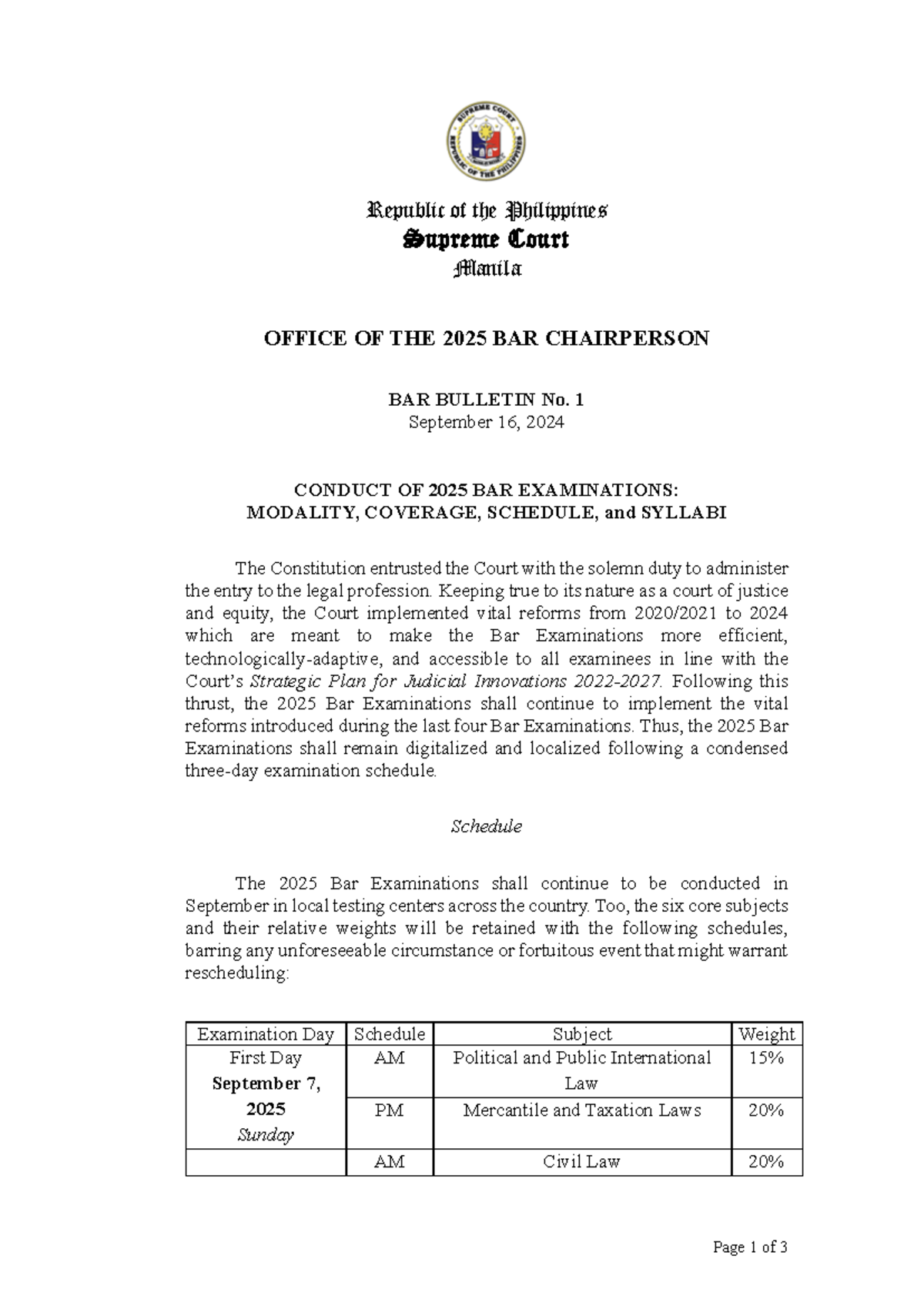 2025 Bar Syllabus - Republic of the Philippines Supreme Court Manila ...
