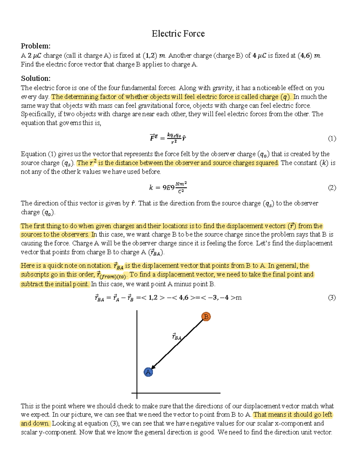 1 Electric-Force Pre final - Electric Force Problem: A 2 𝜇𝐶 charge ...