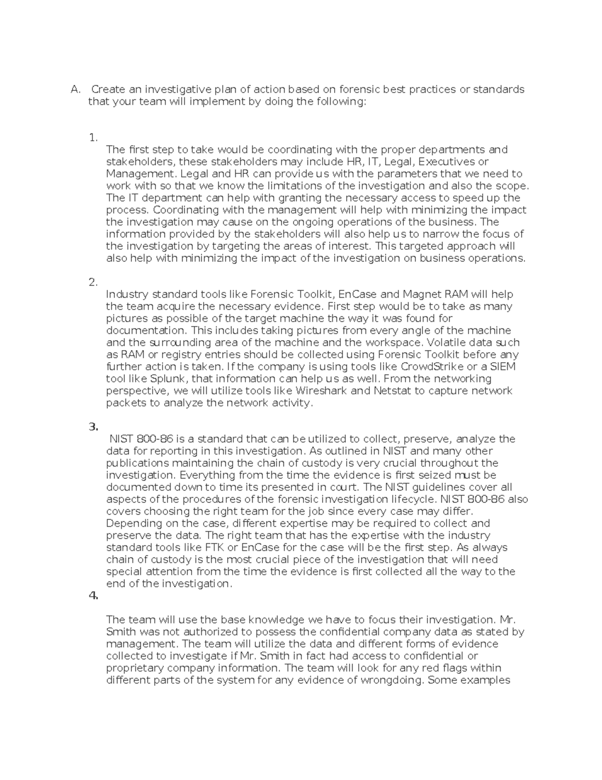 Digital Forensics in Cyber Security Task 1 - A. Create an investigative ...