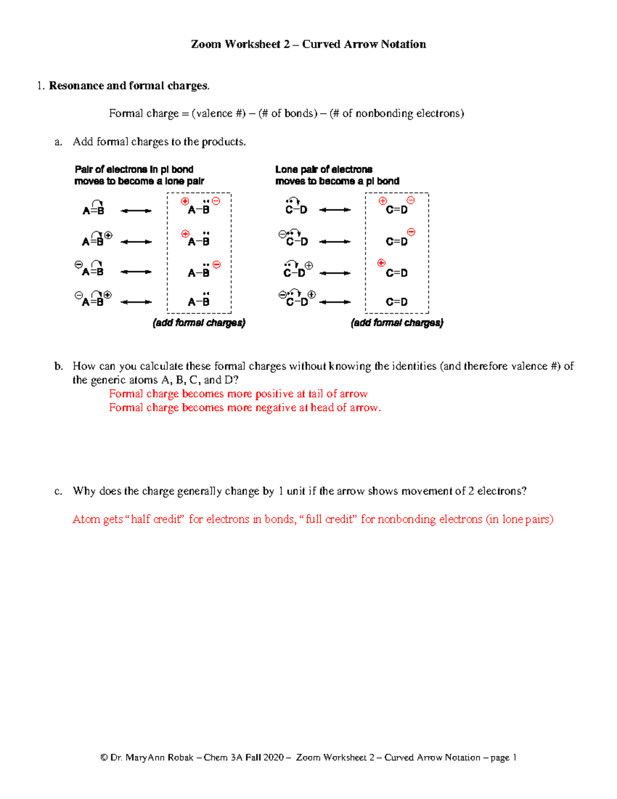 Worksheet 02 Key - Zoom Worksheet 2 – Curved Arrow Notation Resonance ...