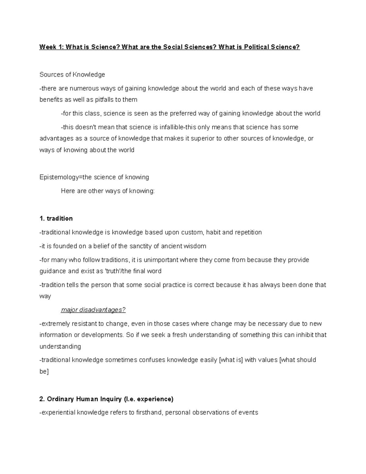 372 Science Lecture Notes 1 Week 1 What Is Science What Are The